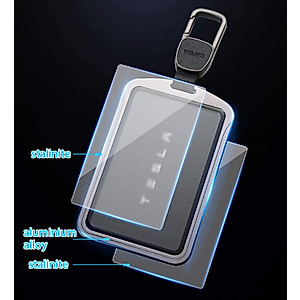Kwak's Card Holder Compatible for TESLA Model 3 for BMW 2021 New 3 Series/X7 Aluminum Alloy Key Cover Tempered Glass Cover All-inclusive Card Protection (Light Blue, Buckle)