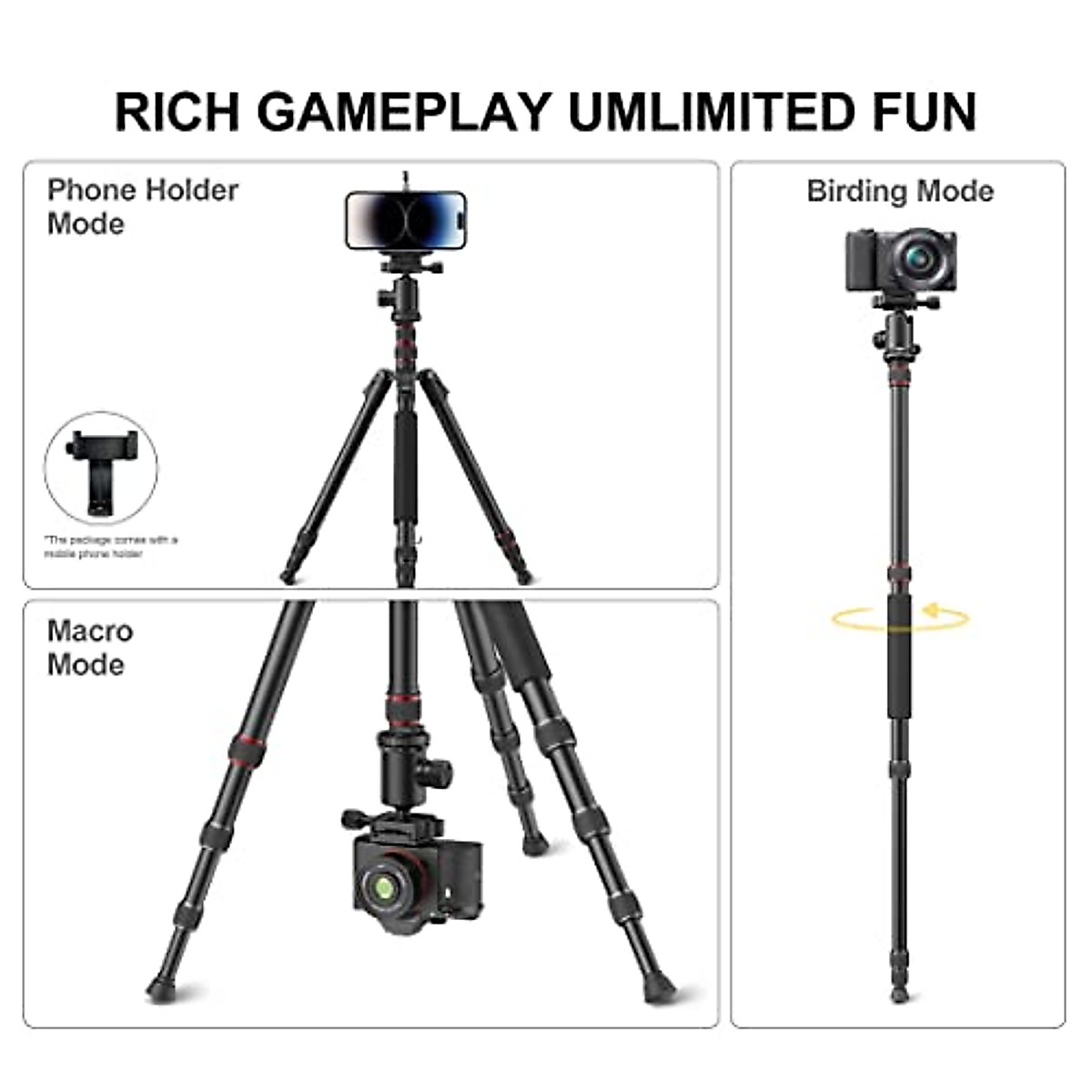 RALENO® 78'' Camera Tripod with 360° Ball Head - Versatile, Sturdy, and Compact Metal Tripod for Professional Photography (20lbs Load, Includes Bag&Disassembly Tools)