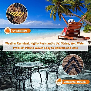 Outdoor Rugs for Patio Clearance - 5'x8' Waterproof Reversible Indoor Outdoor Rug Carpet, Portable Plastic Straw Rug for RV Camping, Picnic, Beach, Porch, Deck(Rug001#,Black&Brown)