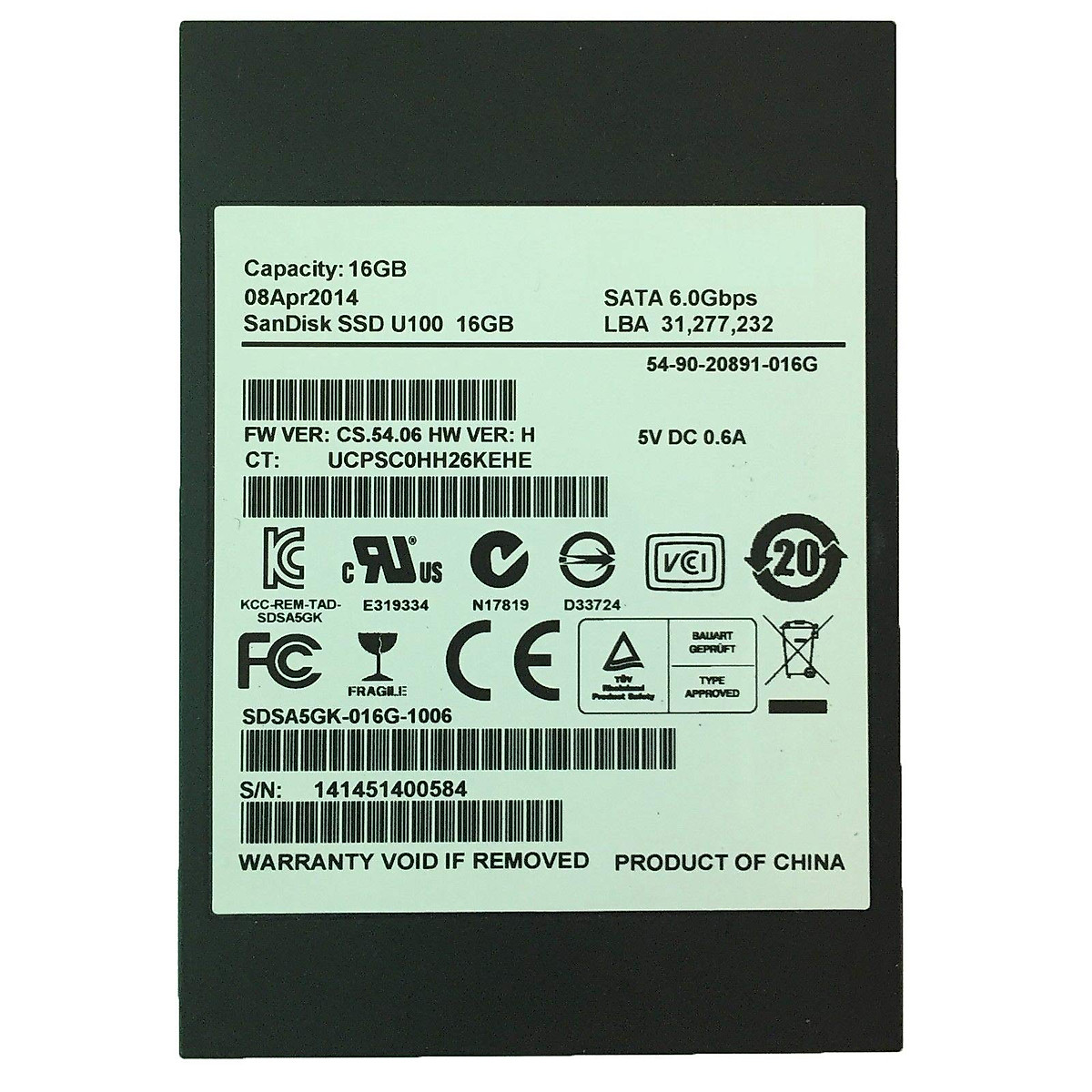 7mm 2.5" 16GB SSD HDD SATA 3.0 III 6Gb/s MLC Hard Drive FRU 04X1709 Compatible U100 SDSA5GK-016G-1001