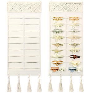 PABOBIT Claw Clip Organizer, Felt Hanging Hair Clip Organizer and Storage for Women, Macrame Claw Clip Holder Boho Decor for Wall, Door, Closet
