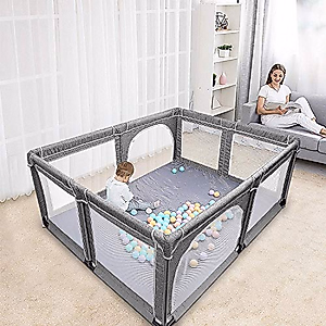 YOBEST Baby Playpen, Infant Playard with Gates, Sturdy Safety Playpen with Soft Breathable Mesh, Indoor & Outdoor Toddler Play Pen Activity Center for Babies, Kids, Toddlers Dark Grey