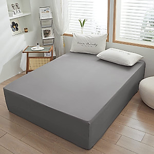 Bedding Twin Size Fitted Sheet Only-Twin Size Deep Pocket Bottom Fitted Sheet Fits 15inches Bed Matress Sheet Soft and Microfiber Easy Care-Light Gray