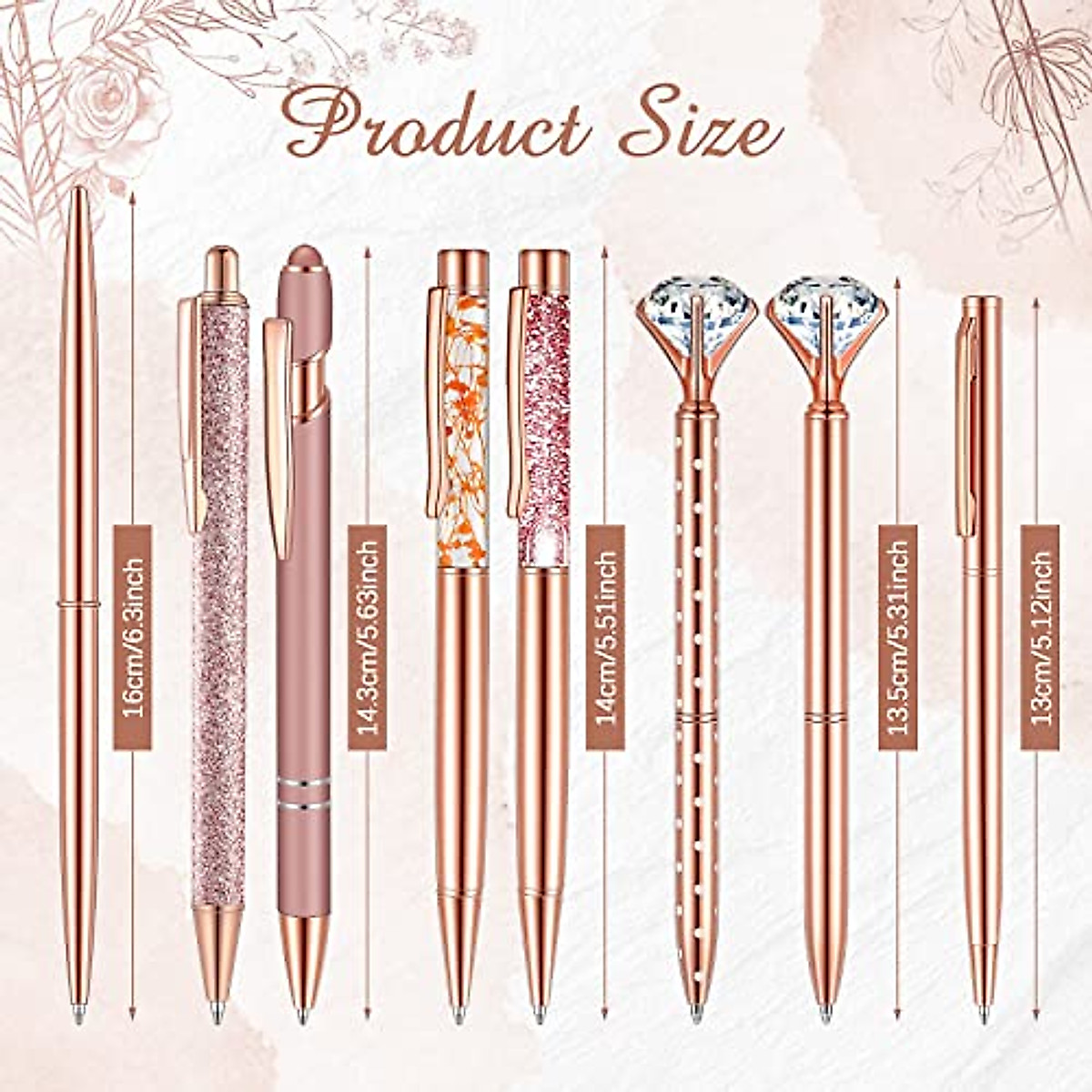 Fainne 8 Pcs Blue Ink Rose Gold Ballpoint Pen Set Bling Liquid Sand Glitter Pen Metal Ballpoint Pens Crystal Diamond Pen Girly Ball Point Pen Gifts for Wedding Office Rose Gold Desk Supplies