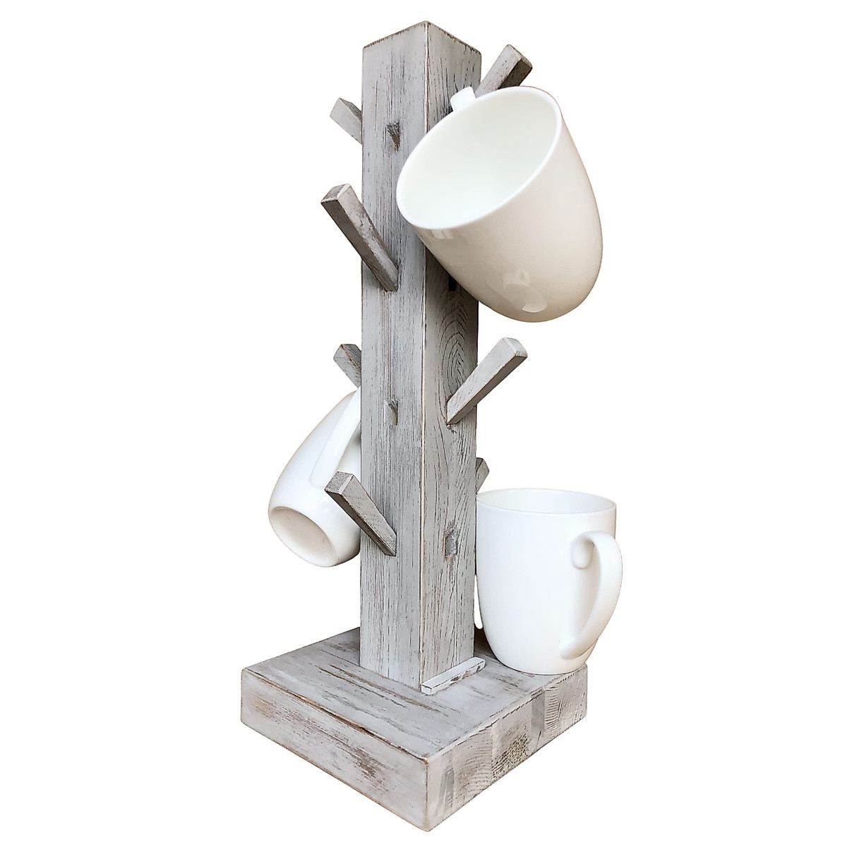 16" Solid Wood Coffee Mug Stand | Coffee Mug Tree | Coffee Mug Rack | Coffee Cup Holder | Adjustable / Removable Hooks | Holds 10 Mugs | Collapsible for Storage | Jewelry / Watch Organization (Gray)