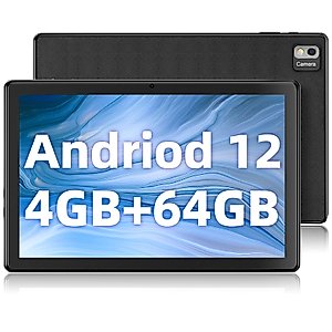 SGIN 10 Inch Tablet, Android 12 Tablet with 4GB RAM 64GB ROM, 1280 * 800 IPS, Octa-Core 2.0GHz Processor, 2MP+5MP Camera, 6000mAh, WiFi, Bluetooth 5.0, GPS, 256GB Expansion，Black