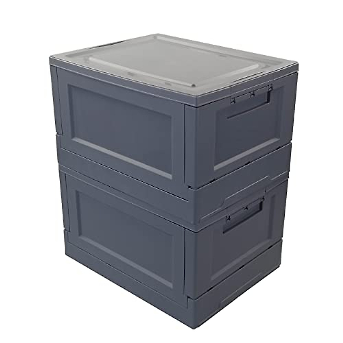 Morcte 2-Pack Collapsible Plastic Storage Box with Lids, Folding Storage Bin, Gray