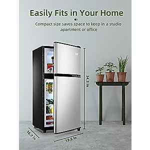 KRIB BLING 3.5 Cu.ft Compact Refrigerators with Freezer, Mini Fridge with 7 Level Temp Adjustable Thermostat, Small Fridge for Apartment, Office, Basement, Silver