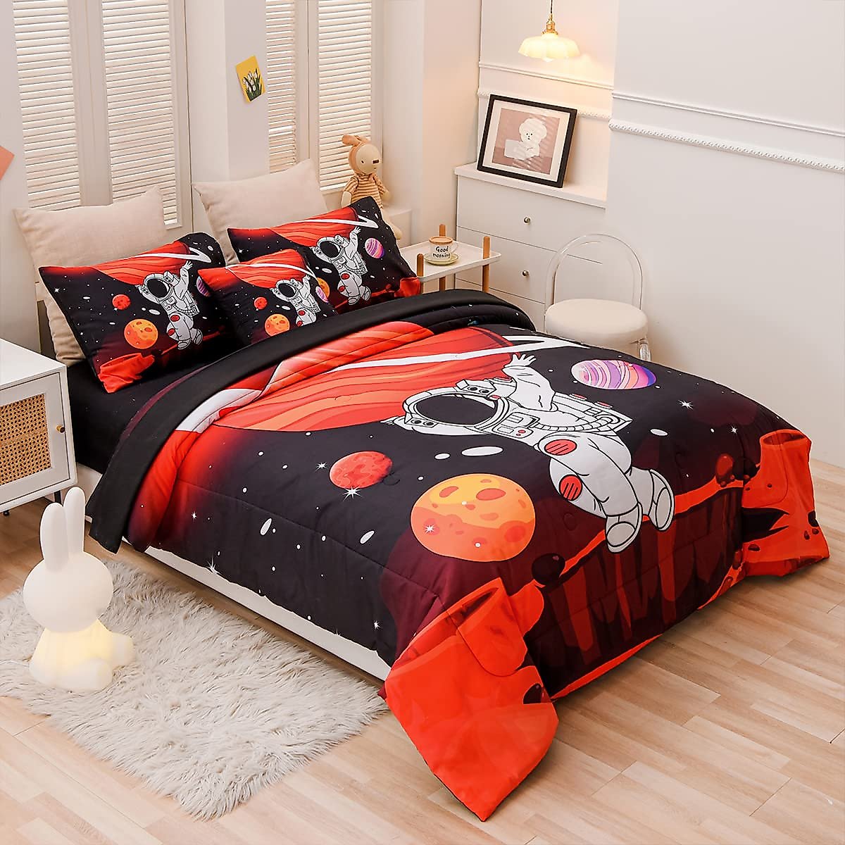 Tasselily Full Size Comforter Sets for Boys, Astronaut Outer Space Bedding Set Full Bed in a Bag, 6 Pcs Comforter Set with Sheets