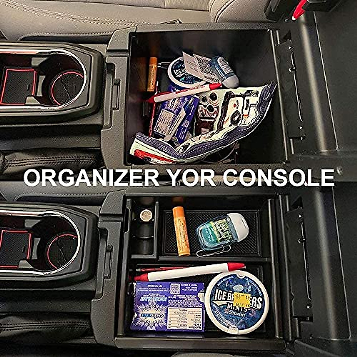 EDBETOS 3rd Gen Tacoma Accessories for Toyota Tacoma 2016 2017 2018 2019 2020 2021 2022 Center Console Organizer Tray and Glove Box Organizer Armrest Interlock Secondary Storage ABS Material