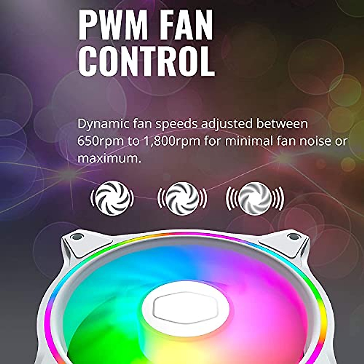 Cooler Master MasterFan MF140 Halo White Edition Duo-Ring ARGB Lighting Fan, 24 Independently LEDs, PWM Static Pressure Fan, Absorbing Pads for Computer Case & Liquid,for 5V 3-Pin ARGB
