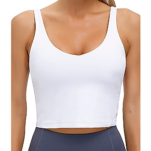 Wjustforu Women's Tank Top Padded Sports Bra Running Workout Yoga Crop Top (X-Large, White)