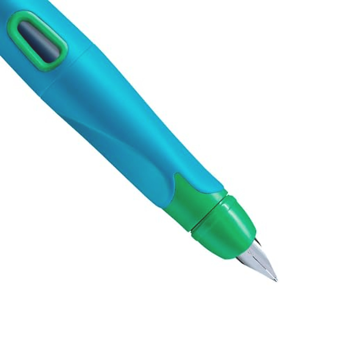 STABILO EASYbirdy Ergonomic School Fountain Pen for Left-Handed People with Beginner Nib A Sky Blue/Grass Green Single Pen with Cartridge