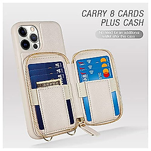 ZVE iPhone 12 Pro Max Wallet Case, Zipper Phone Wallet Case with Leather RFID Blocking Card Holder Crossbody Strap Purse Leather Cover for iPhone 12 Pro Max 6.7 inch - Beige