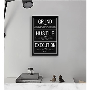Inspirational Painting Poster Motivational Canvas Wall Art Grind Verb Hustle Verb Execution Noun Print Artwork Home Office Wall Decor Frame Ready to Hang[12″W X 18″H]