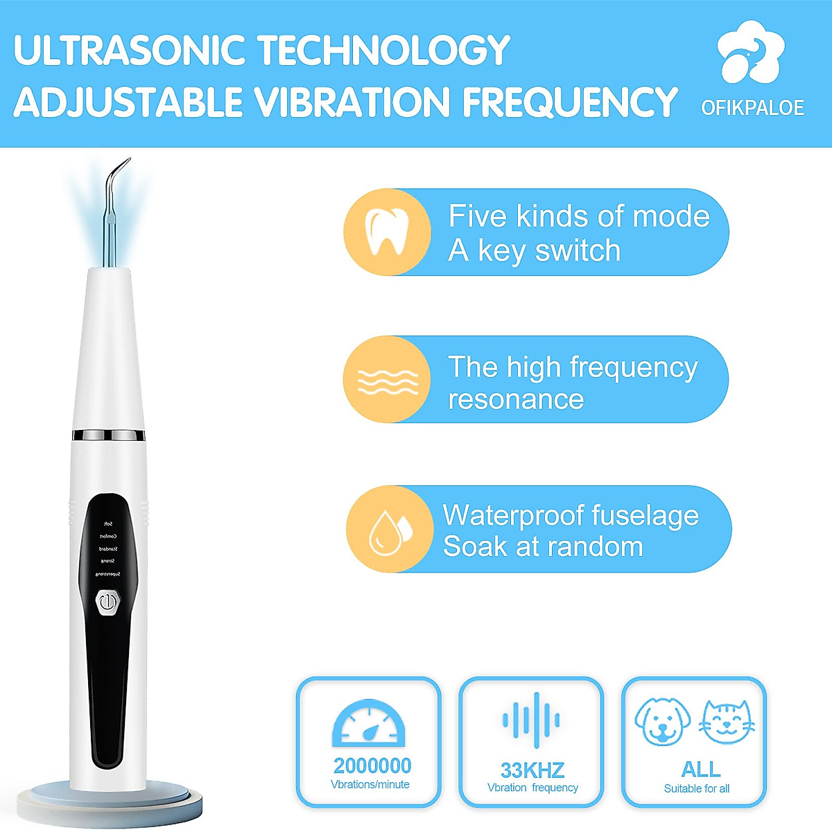 ofikpaloe Dog Teeth Cleaning Kit, Electric Dog Tartar Remover for Teeth, Pet Ultrasonic Dental Cleaning Machine, Easy Dog Dental Care, Suitable for Large and Small Dogs. (Black)