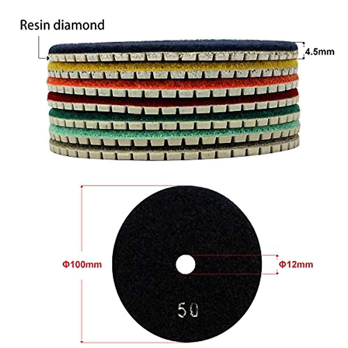 4" Wet Diamond Polishing Pads - Sanding and Polishing Tile Stone Marble Granite Concrete Ceramics Glass 7Set