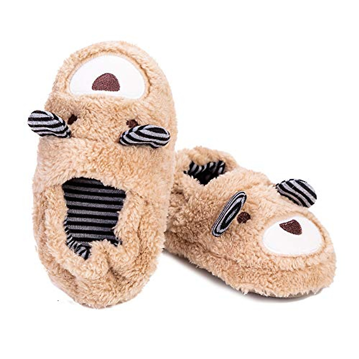 AyFUN Toddler Boy's Cartoon Bear Slipper Beige US 11-12