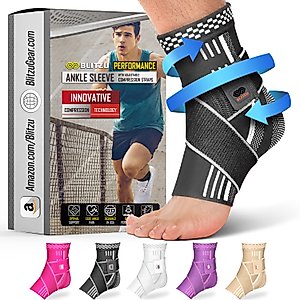 BLITZU Ankle Brace for Women, Men, Plantar Fasciitis Relief, Achilles Tendonitis Brace for Sprained Foot, Ankle Compression Sleeve with Strap Black XL