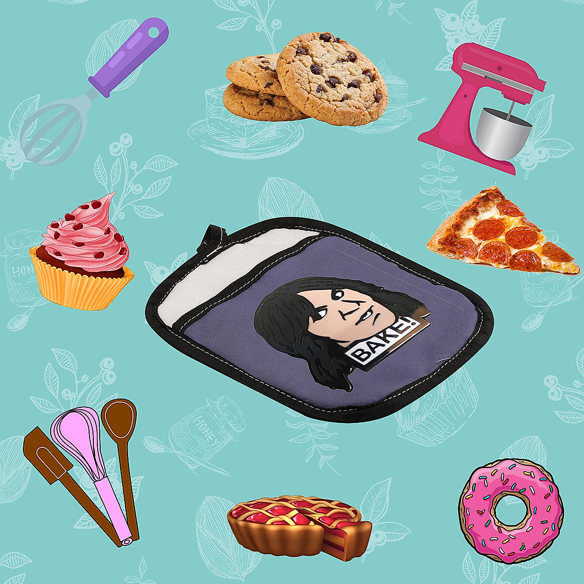 Baking Show Inspired Oven Pads Pot Holder with Pocket Baker Gift for TV Show Fans (Bake!)