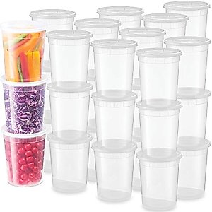 Plastic Deli Food Storage Containers With Leak-Proof Lids (24 Pack, 32 Oz) | Microwaveable Airtight Container For Soups, Snacks, Meal Prep, Salad, Ice Cream | BPA-Free Kitchen & Restaurant Supplies