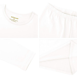 ViCherub Girl’s Thermal Underwear Set Kids Long Johns Fleece Lined Base Layer Top & Bottom Thermals for Girl Cream White Large