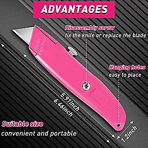 JOYUMY 2 Pack Box Cutter Sharp Utility Knife, Box Cutter Retractable Razor Knife Set, SK-5 Heavy Duty Box Knife Ideal for Cartons, Cardboard, and Boxes (Pink)