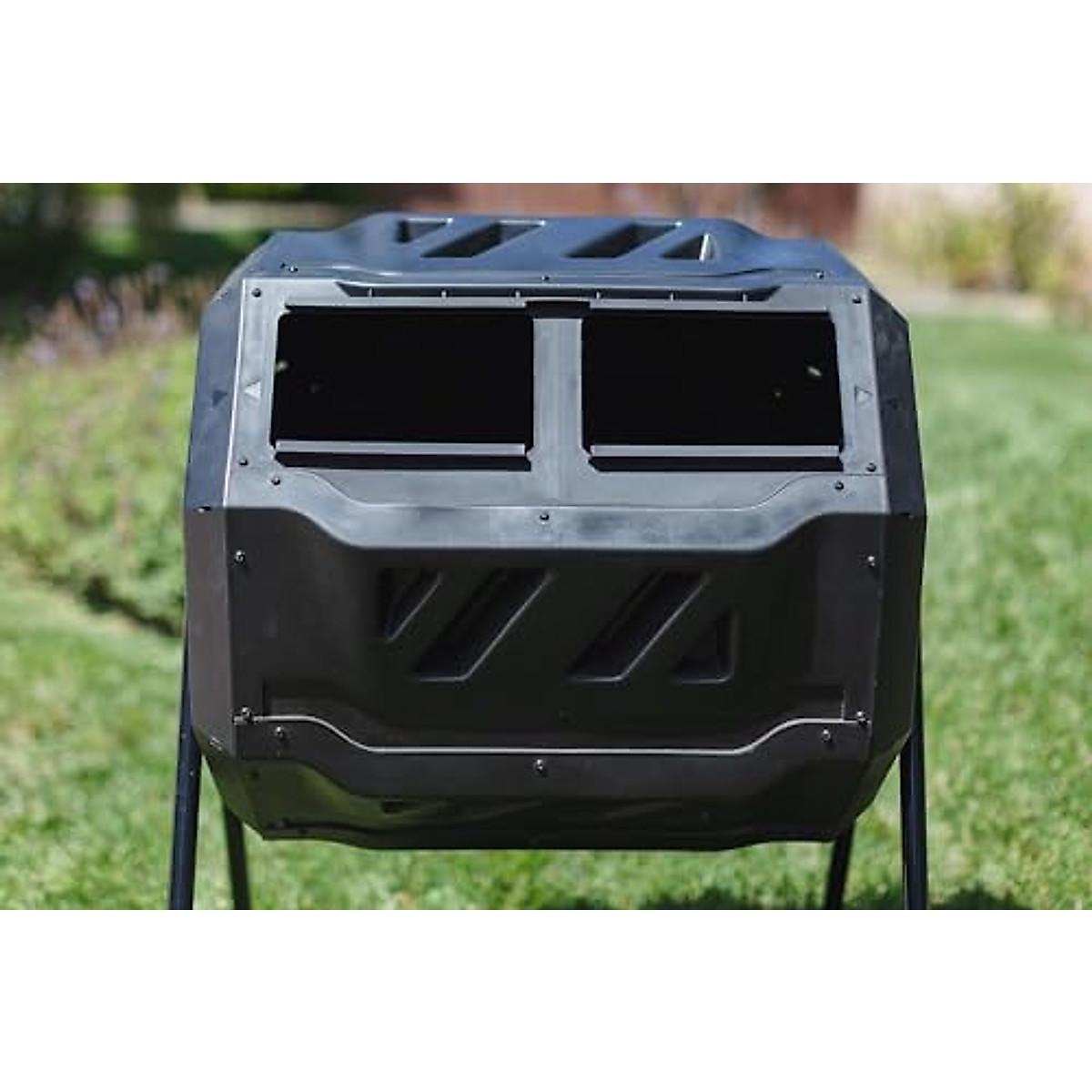 MaxWorks 50891 Compost Tumbler Bin Composter Dual Chamber 42 Gallon, Bundled with Gloves