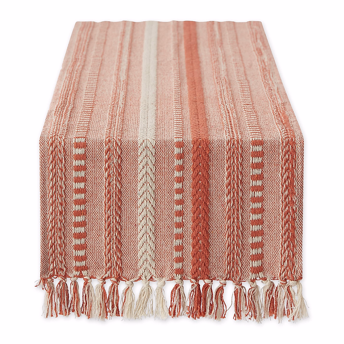 DII Farmhouse Braided Stripe Table Runner Collection, 15x72 (15x77, Fringe Included), Spice