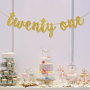 Twenty One Banner, Cheers to 21 Years Birthday Decorations, Finally 21, Happy 21st Birthday Anniversary Party Supply Gold Glitter