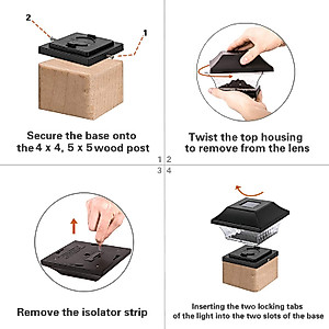 SUNWIND Solar Post Cap Lights Outdoor - 4 Pack LED Fence Lights for 4X4 & 5X5 Wooden Posts Warm White Waterproof for Deck, Patio or Garden Decoration (Black)