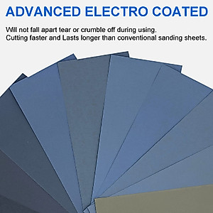 HIHANG Sandpaper Wet Dry Waterproof Sand Paper Assortment, 50 Pcs 320 to 3000 Grit Sanding Sheets 9x3.6 Inch for Automotive Polishing Wood Furniture Finishing and Metal Sanding