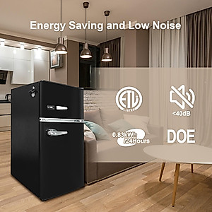 Clarfey Mini Refrigerator with Freezer, 2 Door 3.2 Cu.Ft Black Small Fridge, Compact Refrigerator with Adjustable Removable Glass Shelves, Thermostat Control for Apartment/Office/Dorm