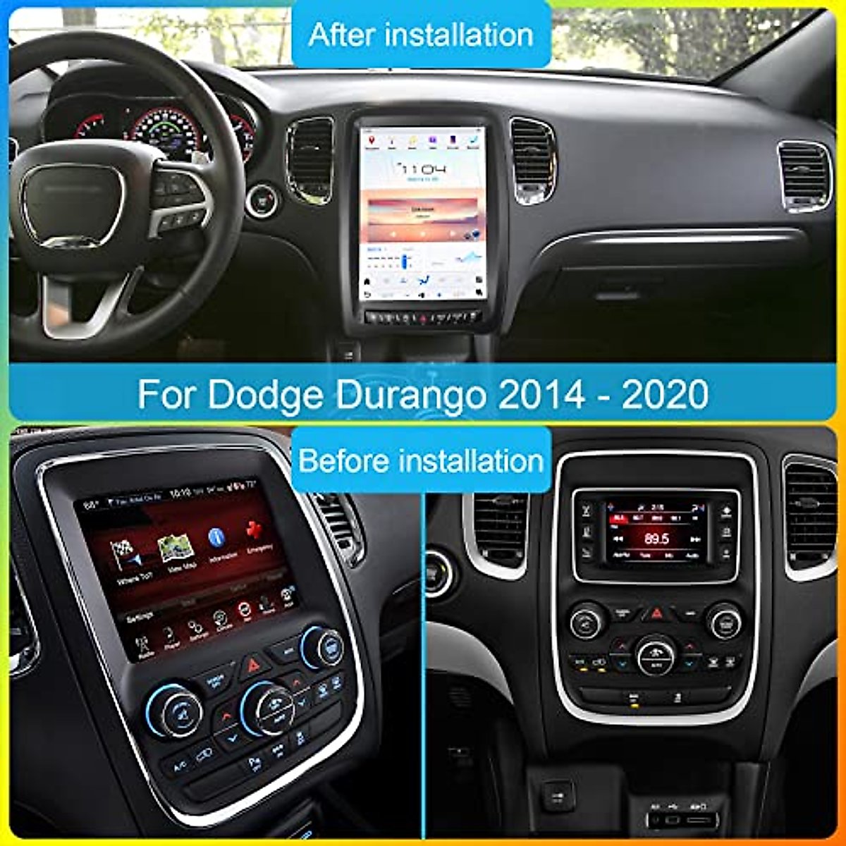 NAKEVICH Android 11 Qualcomm Car Radio for Dodge Durango 2014-2020 Stereo Replacement Tesla Style Dash Touch Screen Android Auto GPS Navigation Head Unit Audio Multimedia Player