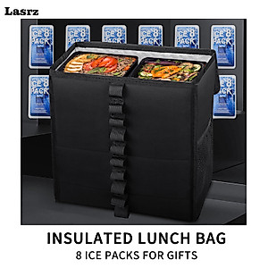 Lunch Box for Men Women, Insulated Lunch Bag for Men, Foldable Roll-Top Lunch Box, Lunch Cooler for Men Work, Office, Picnic, Beach, Hiking, Leakproof Tote Bag for Adults - Black