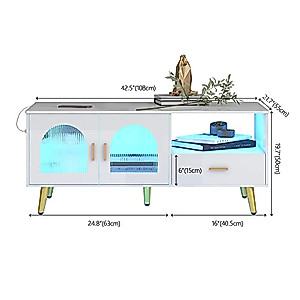LVSOMT 42.5'' Coffee Table with 3 Colors Lighting, High Glossy Modern Accent Furniture with Storage, Contemporary Rectangle Table for Living Room（Glossy White