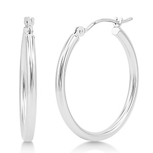 KEZEF 14K Real Gold Hoop Earrings for Women - 2mm Thickness, Lightweight Tube Hoops for Women with High Polish Finish in 14 kt White Gold - 25mm / 1" Diameter