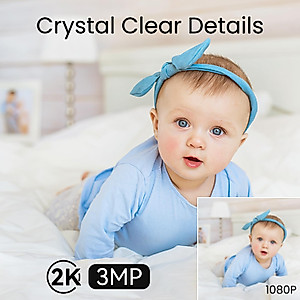 Hugfar Baby Monitor 2K Pan-Tilt-Zoom Home Security Camera with Audio, 3MP Indoor Pet Dog Camera 2.4G WiFi Camera Smartphone 24/7 Recording, Infrared Night Vision 2-Way Talk, Cloud & Local Storage