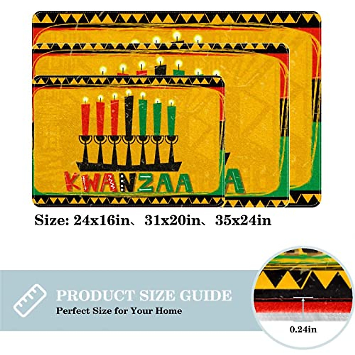 Happy Kwanzaa with Kwanzaa Candle, Indoor Door Mat Durable Front Door Mats Entryway Rug Non-Slip Absorbent Area Rugs Resist Dirt Rugs for Room Decor, 24"x16"