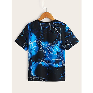 Floerns Boys Graphic Print Short Sleeve Tee Crew Neck Reflective Casual T Shirt Black and Blue 10Y