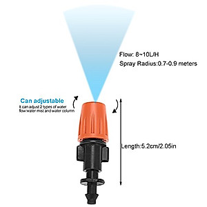 Hakeeta 50 Pcs Drip Irrigation Misting Nozzles, Sprinkler Head Atomizer, Watering Spray Nozzles, 2 Modes Adjustable: Water Mist and Water Column