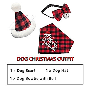 ADOGGYGO Christmas Dog Bandana Hat Bowtie, Red Plaid Dog Christma Bandana Triangle Dog Scarf Dog Christmas Outfit Costume Accessories for Large X-Large Dogs Pets (X-Large, Red)