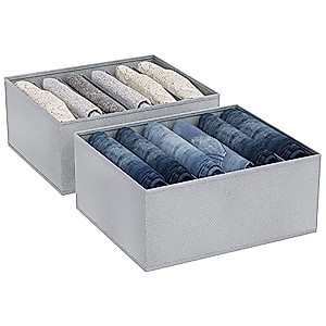 DIMJ Large Wardrobe Clothes Organizer, 6 Cells Large Jeans Organizers, Foldable Clothing Drawer Organizers, Closet Organizers and Storage Bins for Clothes, Jeans, Wardrobe, 2 Packs (Grey)