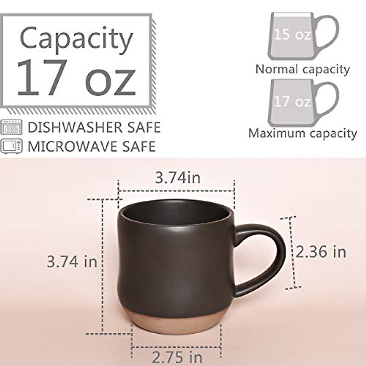 Bosmarlin Large Stoneware Speckled Coffee Mug, Big Ceramic Tea Cup, 17 Oz, Dishwasher and Microwave Safe, 1 PCS (Black, 1)