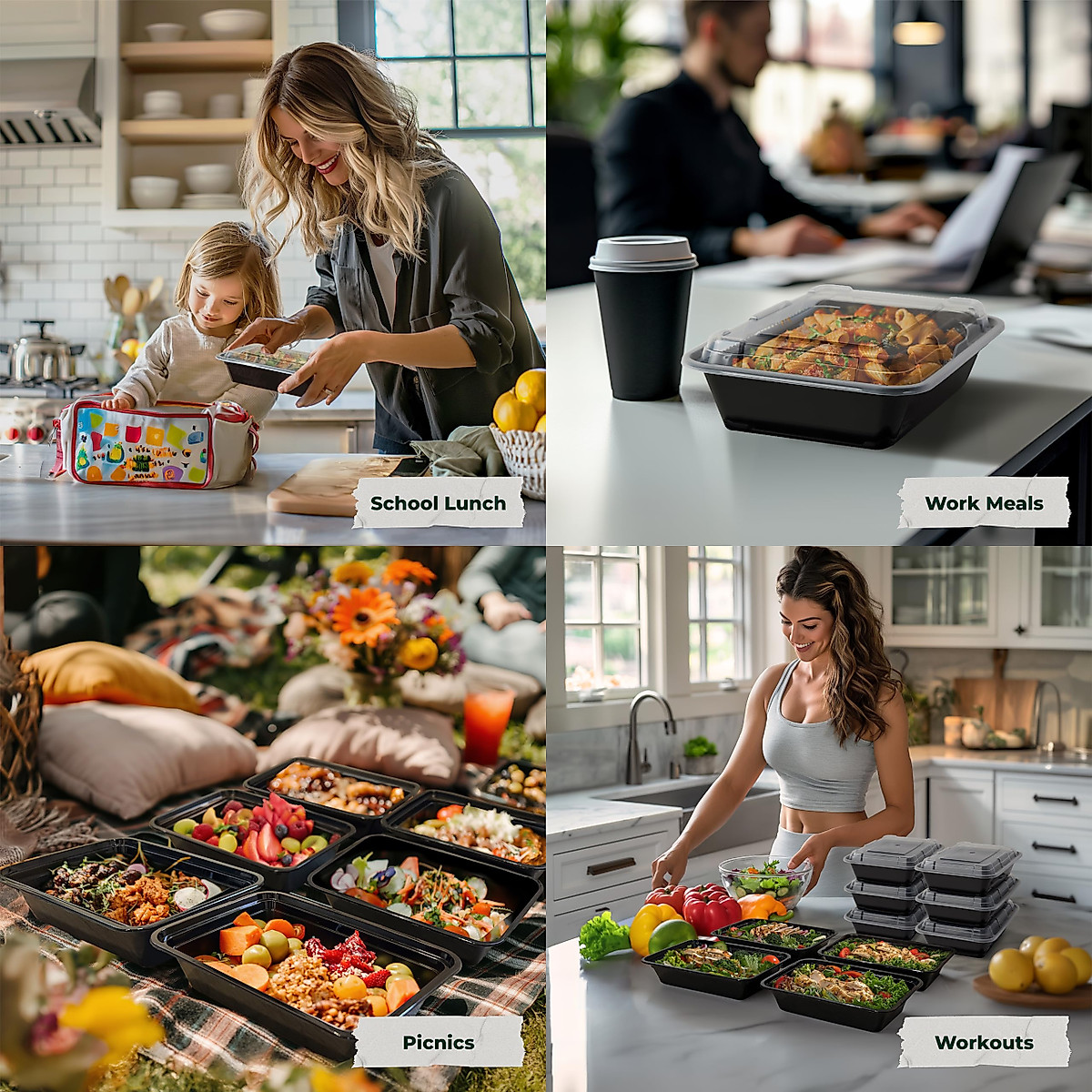 Enther Meal Prep Containers Single Lids Food Storage Bento BPA Free | Stackable | Reusable Lunch Boxes, Microwave/Dishwasher/Freezer Safe Portion Control (28 oz), 12 Pack 1 Compartment