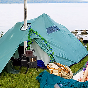 UNDUSLUY Outdoor Portable Wood Burning Stove, Heating Burner Stove for Tent,Camping, Ice-fishing, Cookout, Hiking, Travel, Includes Pipe Tent Stove+Tent Stove Jack