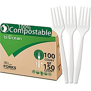 BIOCEAN 100% Compostable No Plastic Knives Plastic Forks Plastic Spoons Plastic Utensils, The Heavyweight Heavy Duty Flatware is Eco Friendly Products for Lounge Party Wedding BBQ Picnic Camping.