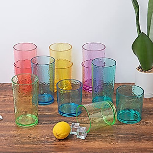 KX-WARE 14-ounce Acrylic Glasses Plastic Tumbler, set of 6 Multicolor - Hammered Style, Dishwasher Safe, BPA Free