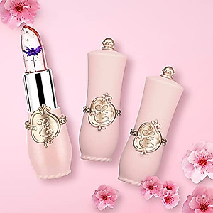 Deepmind 2 Pcs Crystal Flower Jelly Lipstick Magic Lip Color Changing Lip Balm PH Clear Temperature Color Changing Lipstick Long Lasting Nutritious Moisturizing Lip Gloss (6#)