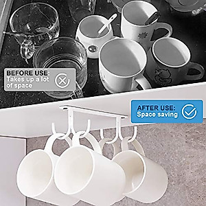 Mug Rack Under Cabinet - Coffee Cup Holder, 12 Mugs Hooks Under Shelf, Display Hanging Cups Drying Hook for Bar Kitchen Utensils White